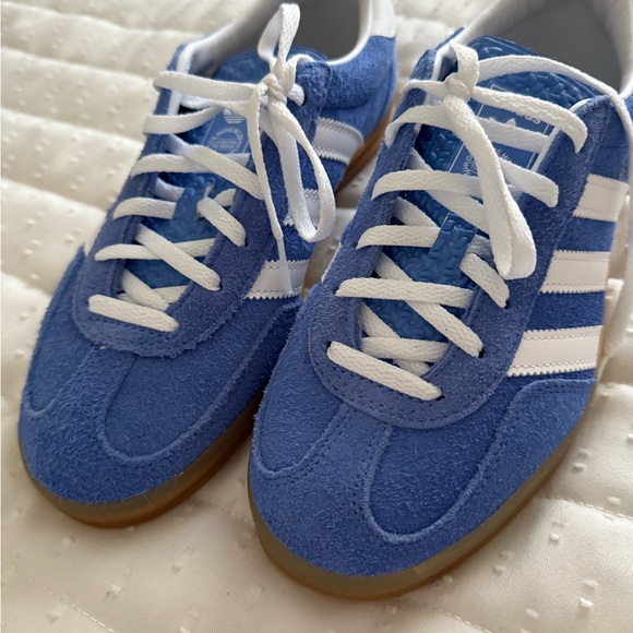 adidas | Shoes | Adidas Blue Suede Sneakers With White Stripes | Poshmark